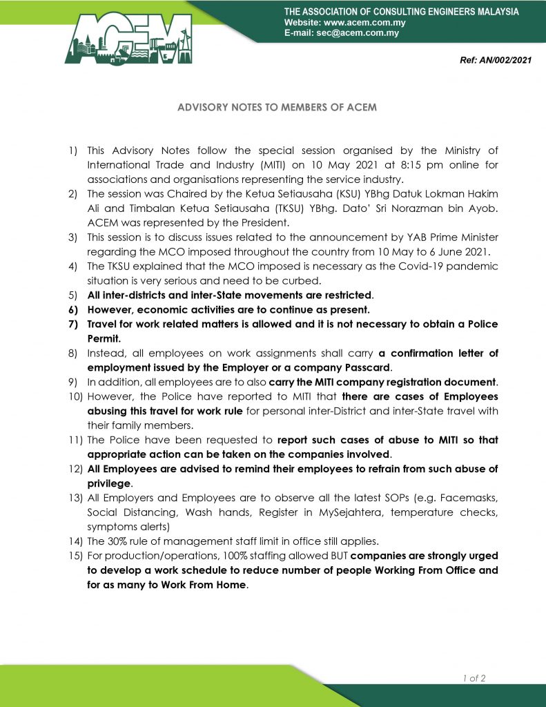 Advisory Notes to Members of ACEM – AN/002/2021 – Association of ...
