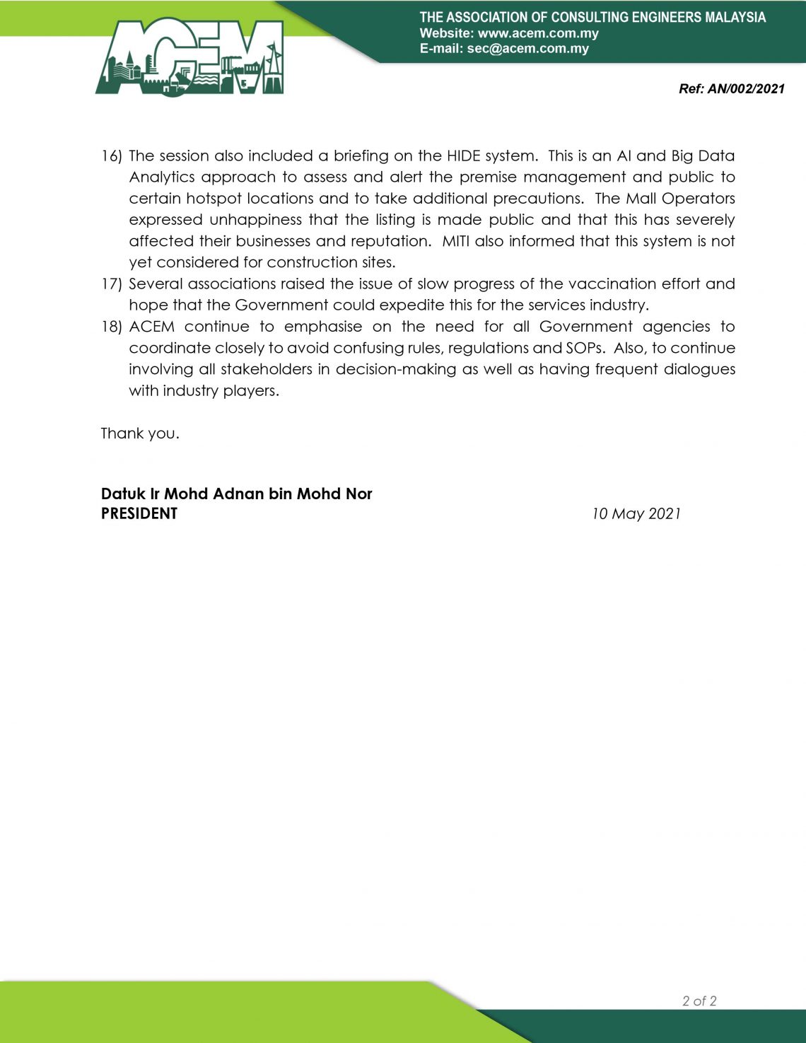 Advisory Notes to Members of ACEM – AN/002/2021 – Association of ...