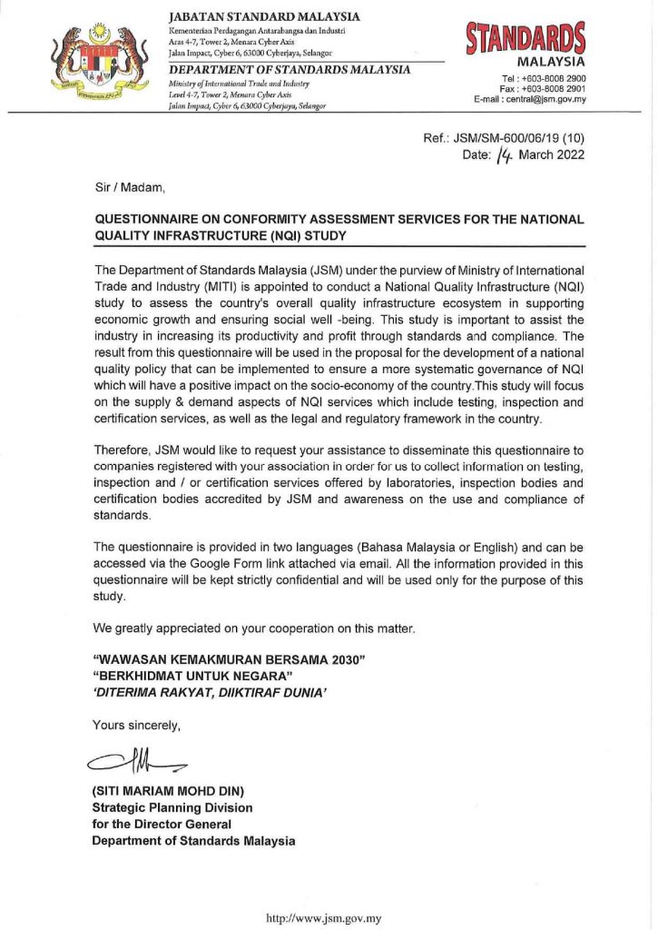 Questionnaire on Conformity Assessment Services for the National ...