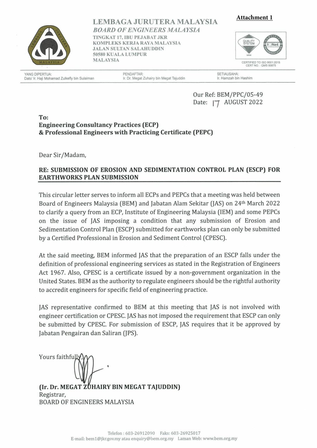 BEM Letter On “Submission of Erosion and Sedimentation Control Plan ...